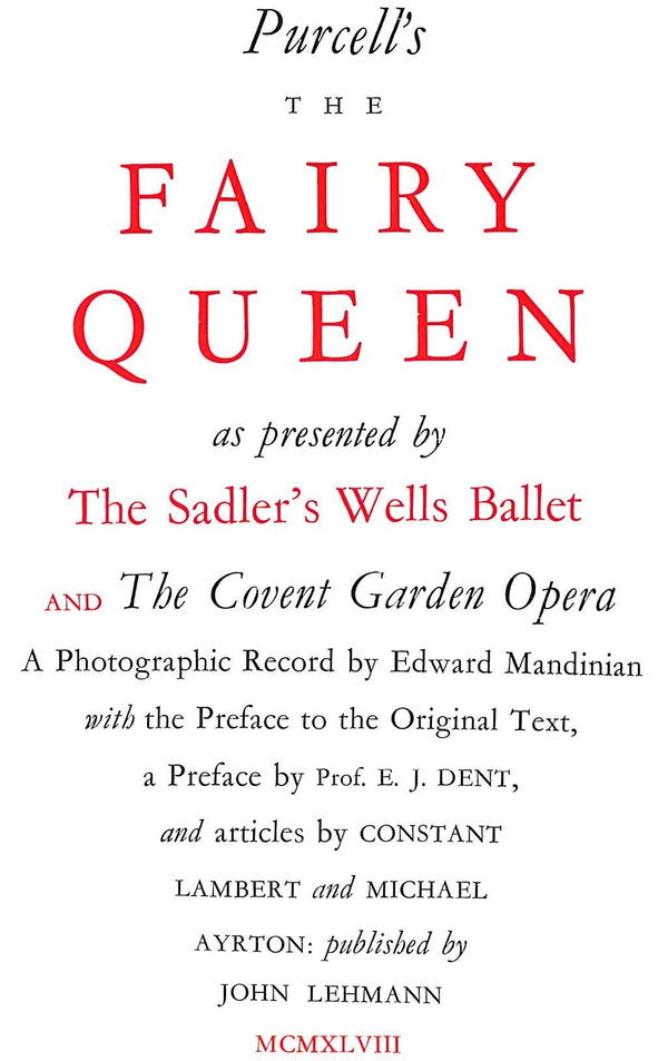 "Purcell's The Fairy Queen: Royal Opera House, Covent Garden" 1948 MAN