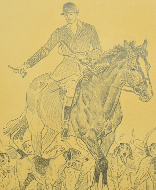 Paul Brown Original Pencil c1937 Drawing Fox-Hunter & Hounds