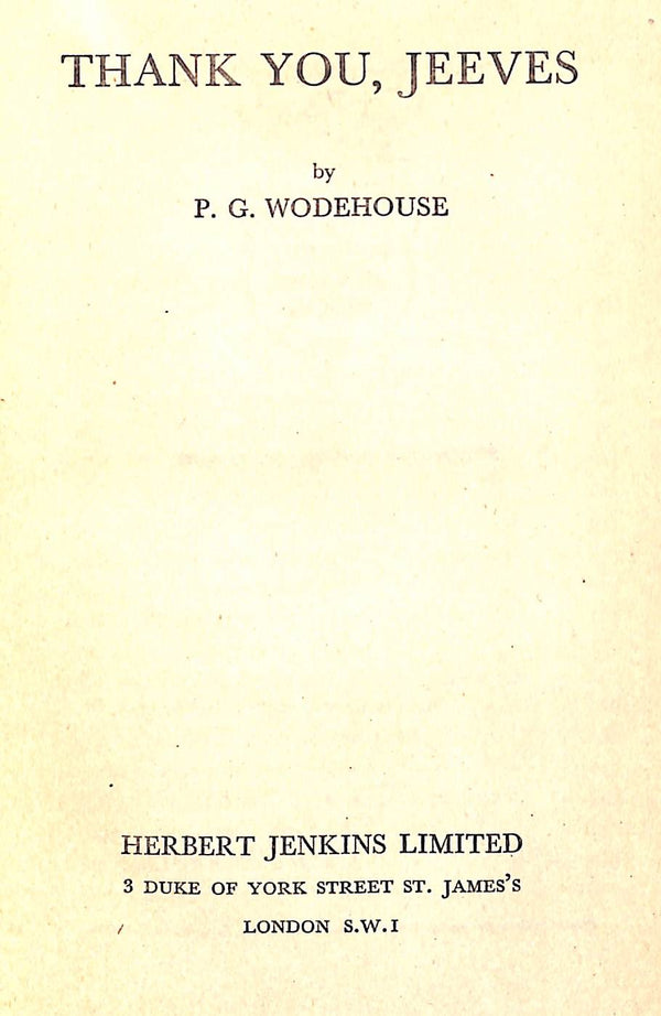 "Thank You, Jeeves" 1951 WODEHOUSE, P.G.