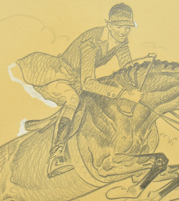 Paul Brown Original Pencil c1937 Drawing Fox-Hunter Clearing Fence