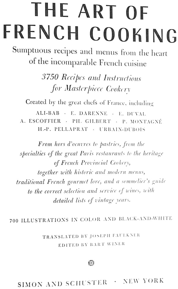 "The Art Of French Cooking: Sumptuous Recipes And Menus" 1958 WINER, B