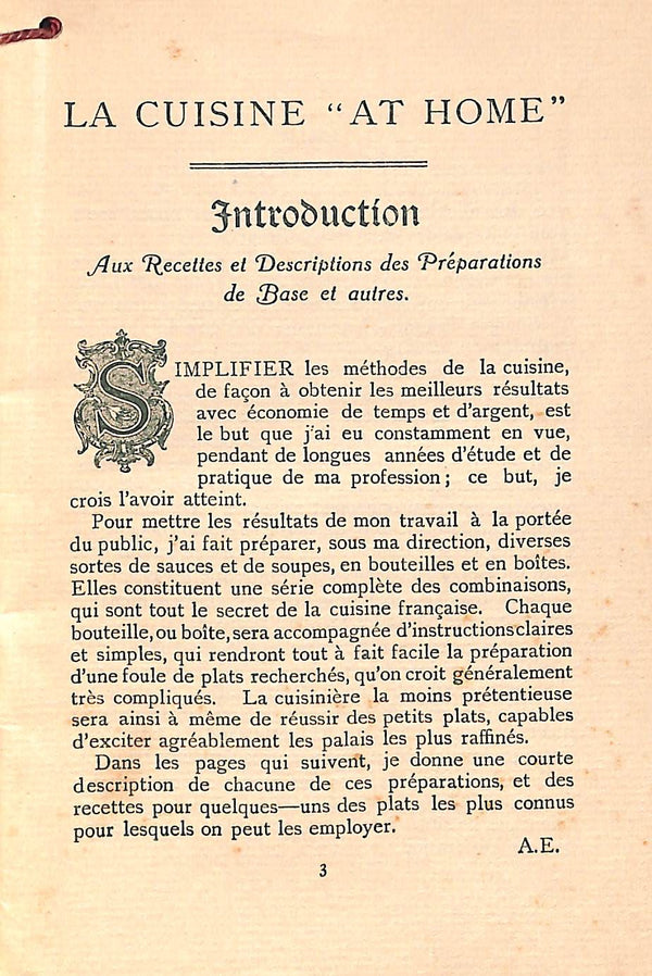 "Quelques Recettes Par A. Escoffier" ESCOFFIER, A. (SOLD)