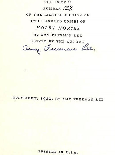 Hobby Horses" 1940 FREEMAN, Amy