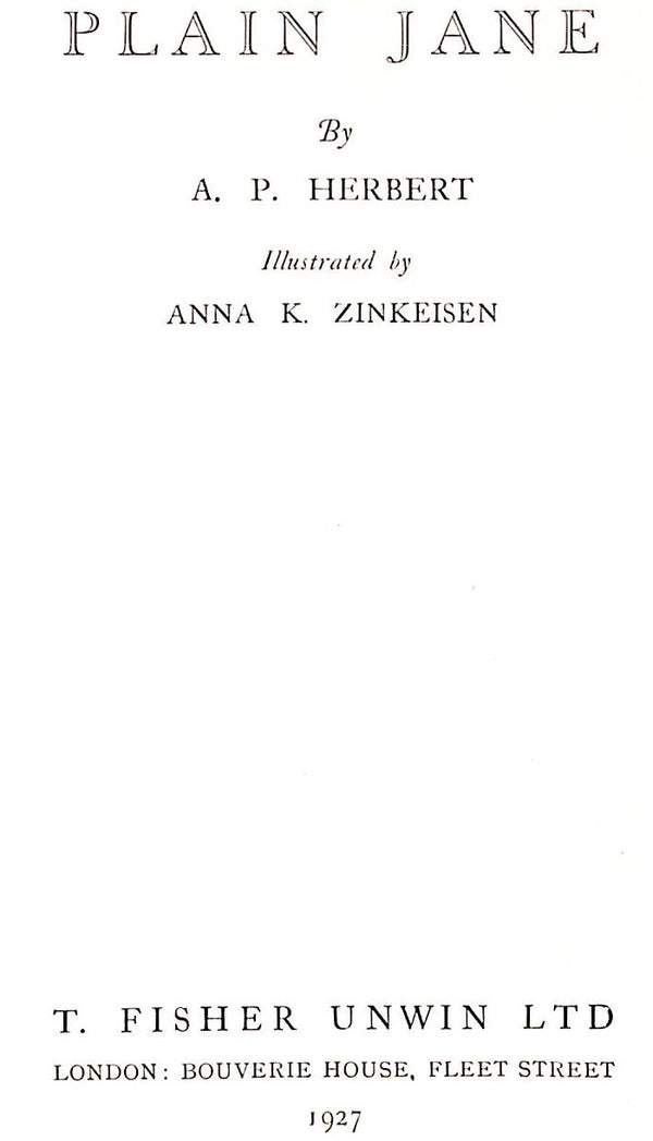 "Plain Jane" 1927 HERBERT, A.P.