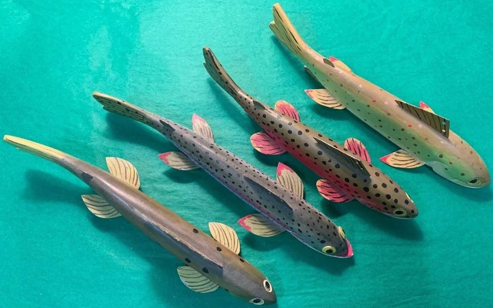 "Set x 4 Jim Pullen Cadillac, MI Speckled Trout Fish Decoys" (SOLD)