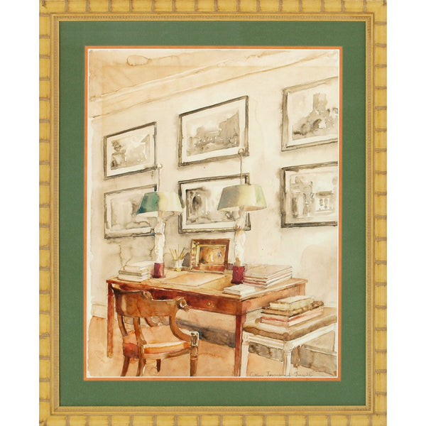 Library Salon Interior Watercolour by Allen Townsend Terrell
