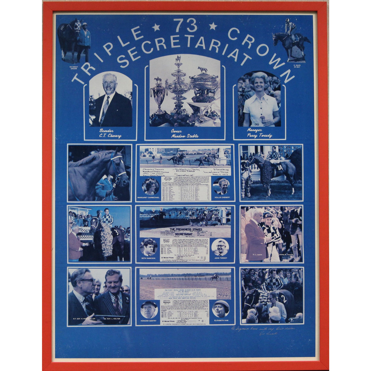 "Triple Crown Secretariat" 1973 Poster Inscribed by Jockey Ron Turcott