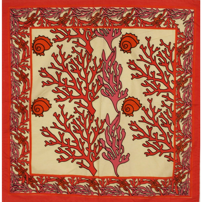 Cotton Fabric w/ Coral Plants & Sea Shells
