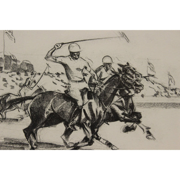 International Meadowbrook Polo Match c1930s Charcoal Drawing