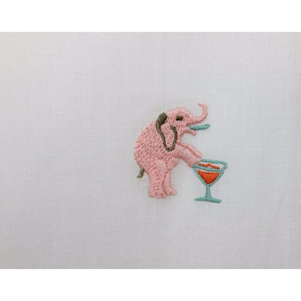 "Set x 6 Madeira Linen 'Pink Elephant & Martini Glasses' Cocktail Napk