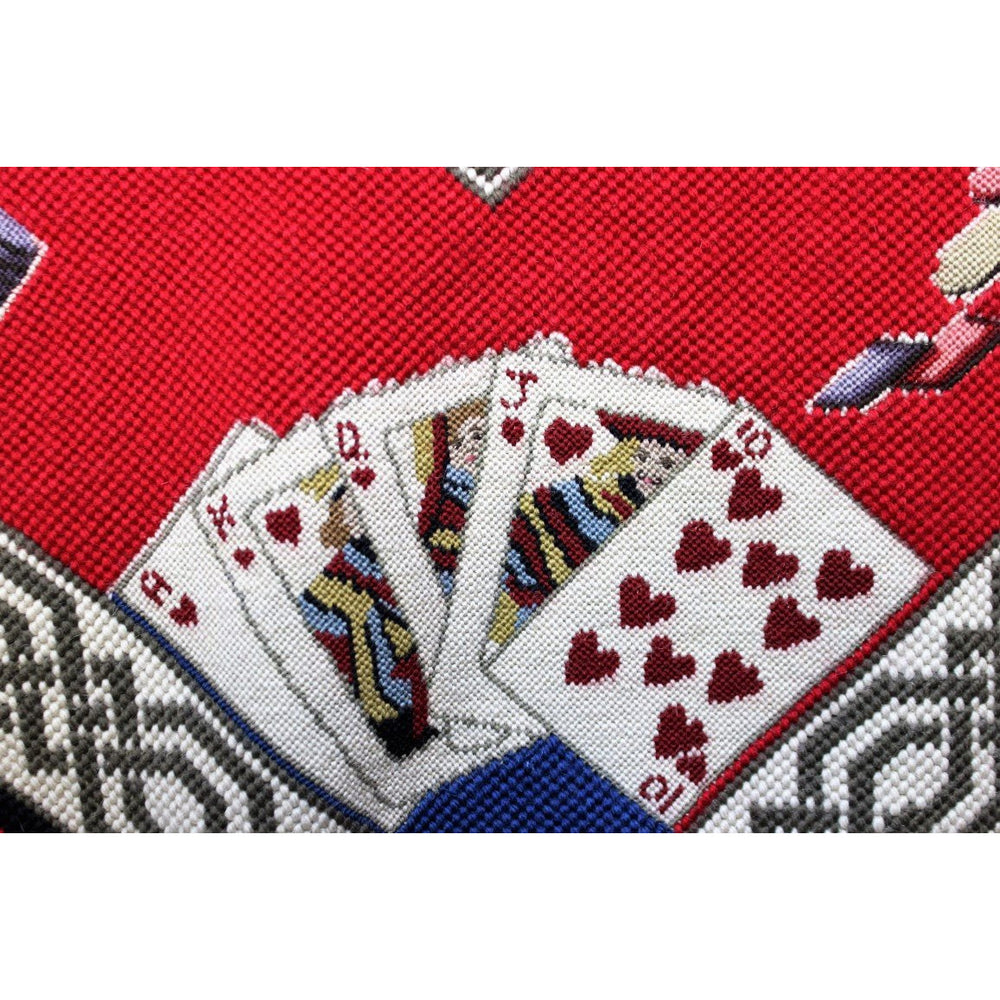 "Hand-Needlepoint Poker Table Mat w/ Playing Cards/ Chips & Jester"