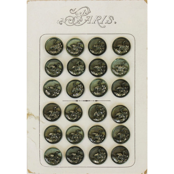 "Card Set Of (24) 19th C Silver Waterfowl Buttons Made In Paris"