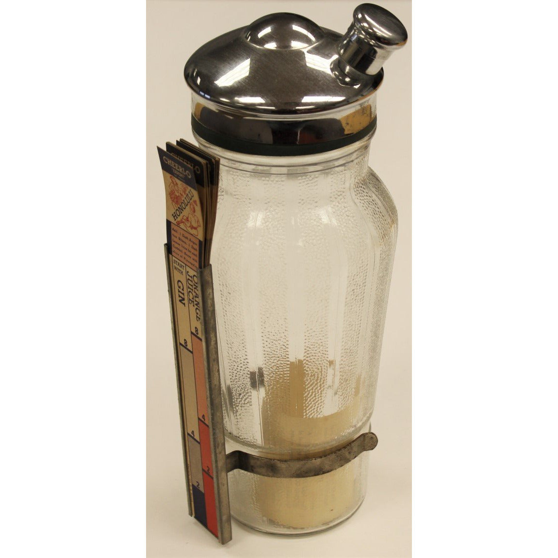 Glass Cocktail Shaker w/ 12 Cheeri-O Recipe Strips On Side Bar