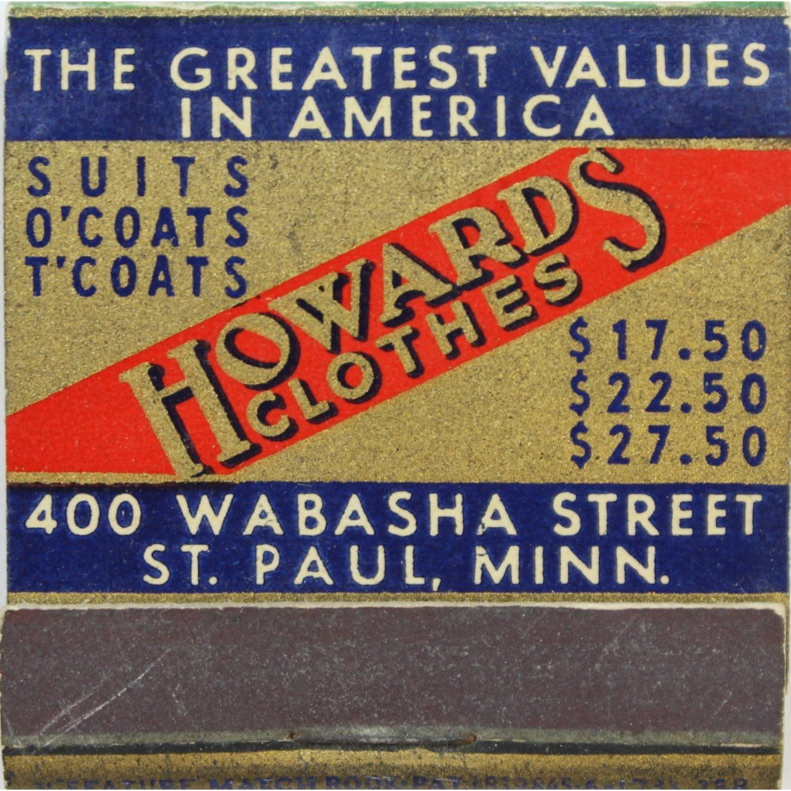 "Howard's Clothes Matchbook"