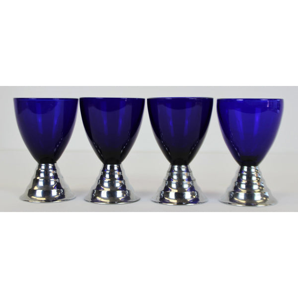 "Set x 4 Chase El Morocco Cobalt Blue c1950s Glasses w/ Chrome Base"