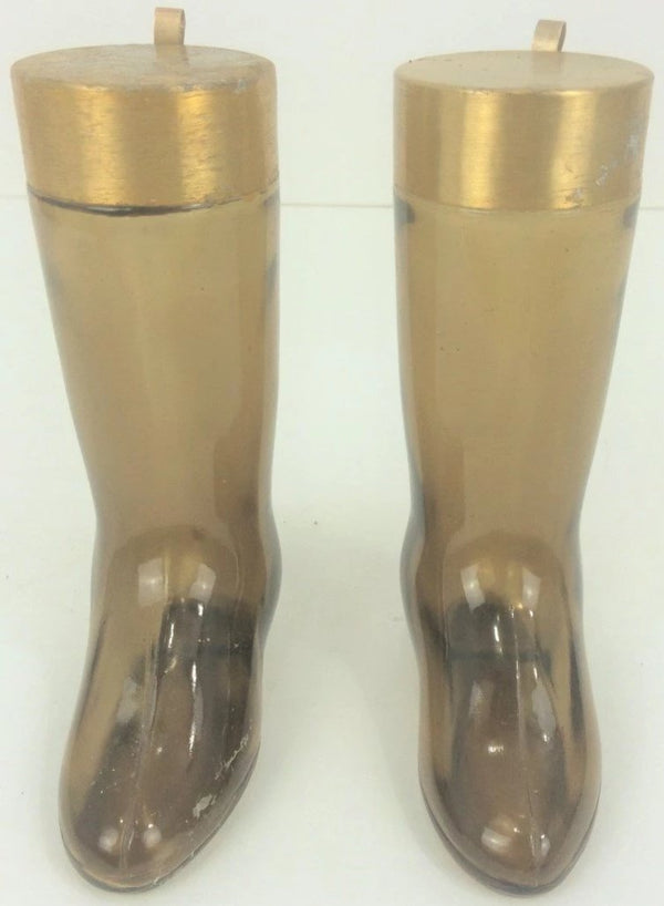 Pair x Amber Glass Decanter Riding Boots w/ Copper Lids