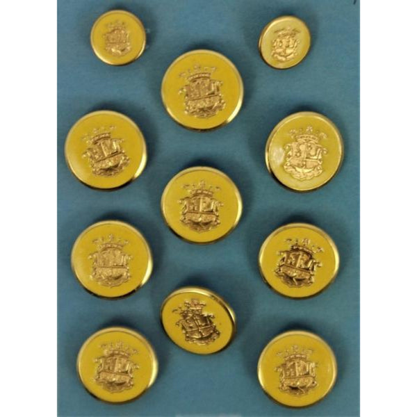 "Set x (9) Frontal & (2) Sleeve Enamel Heraldic Blazer Buttons"