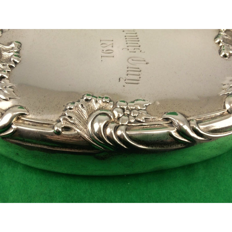 "Engraved Repoussé Sterling 1891 Polo Flask"