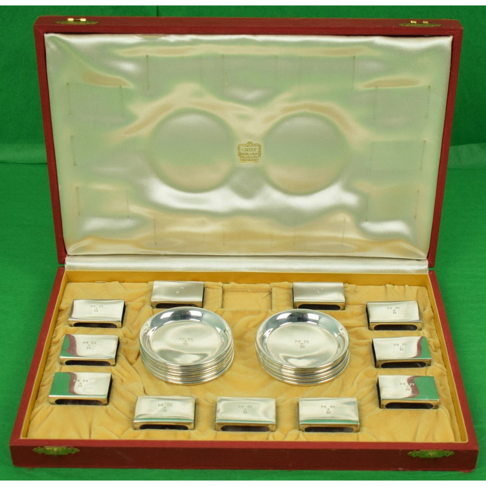 "Cartier Sterling Silver Set Of 12 Coasters/ Ashtrays & 11 Matchbooks"