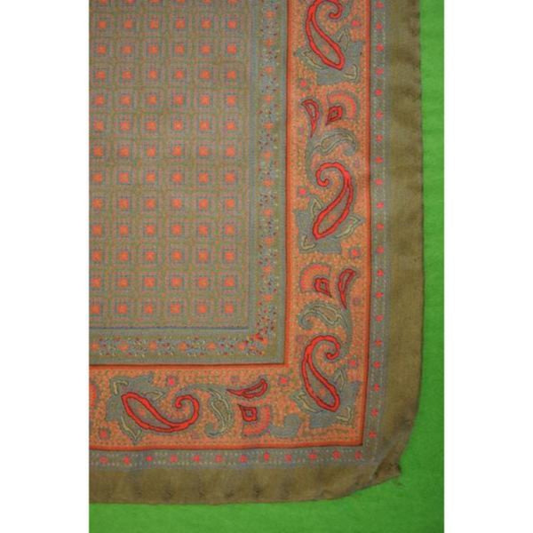 Silk Russet & Slate Foulard & Paisley Pocket Square