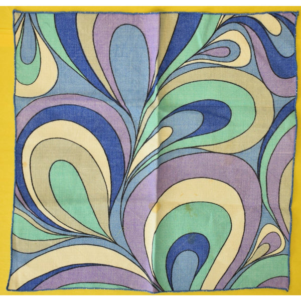 "Linen Pocket Sq w/ Purple, Turq & Periwinkle Swirl Print"