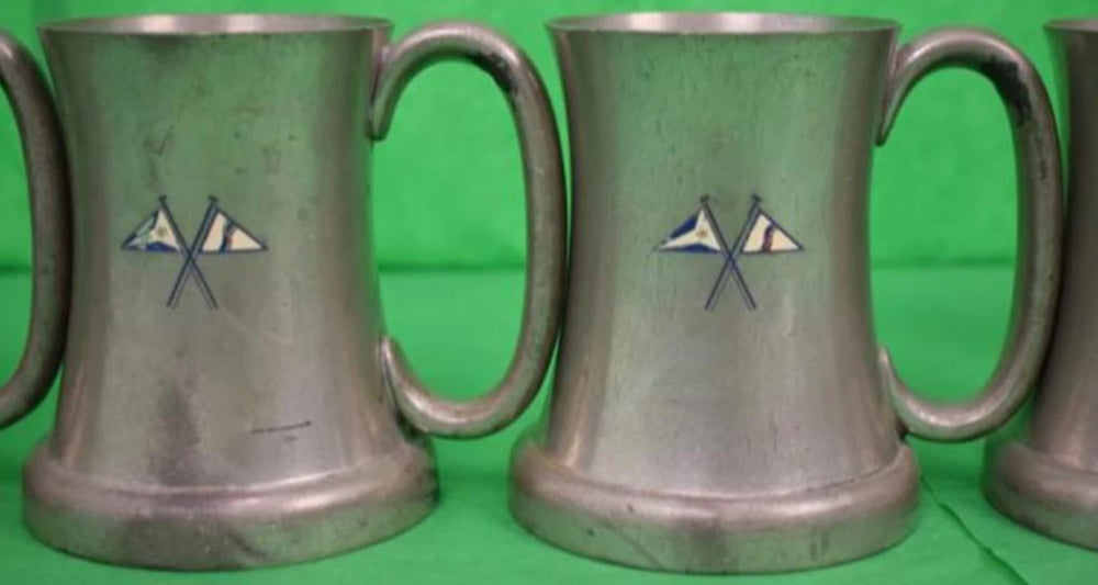 "Set x 5 Abercrombie & Fitch English Pewter Mugs w/ Chicago Yacht Club