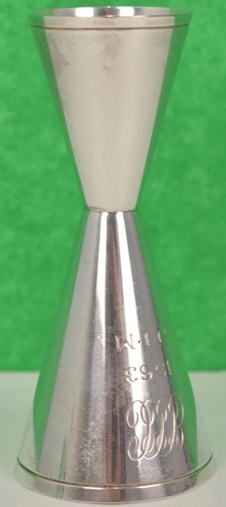'Tiffany & Co Sterling Jigger Hourglass Cups Engraved J.I.M. 1963'