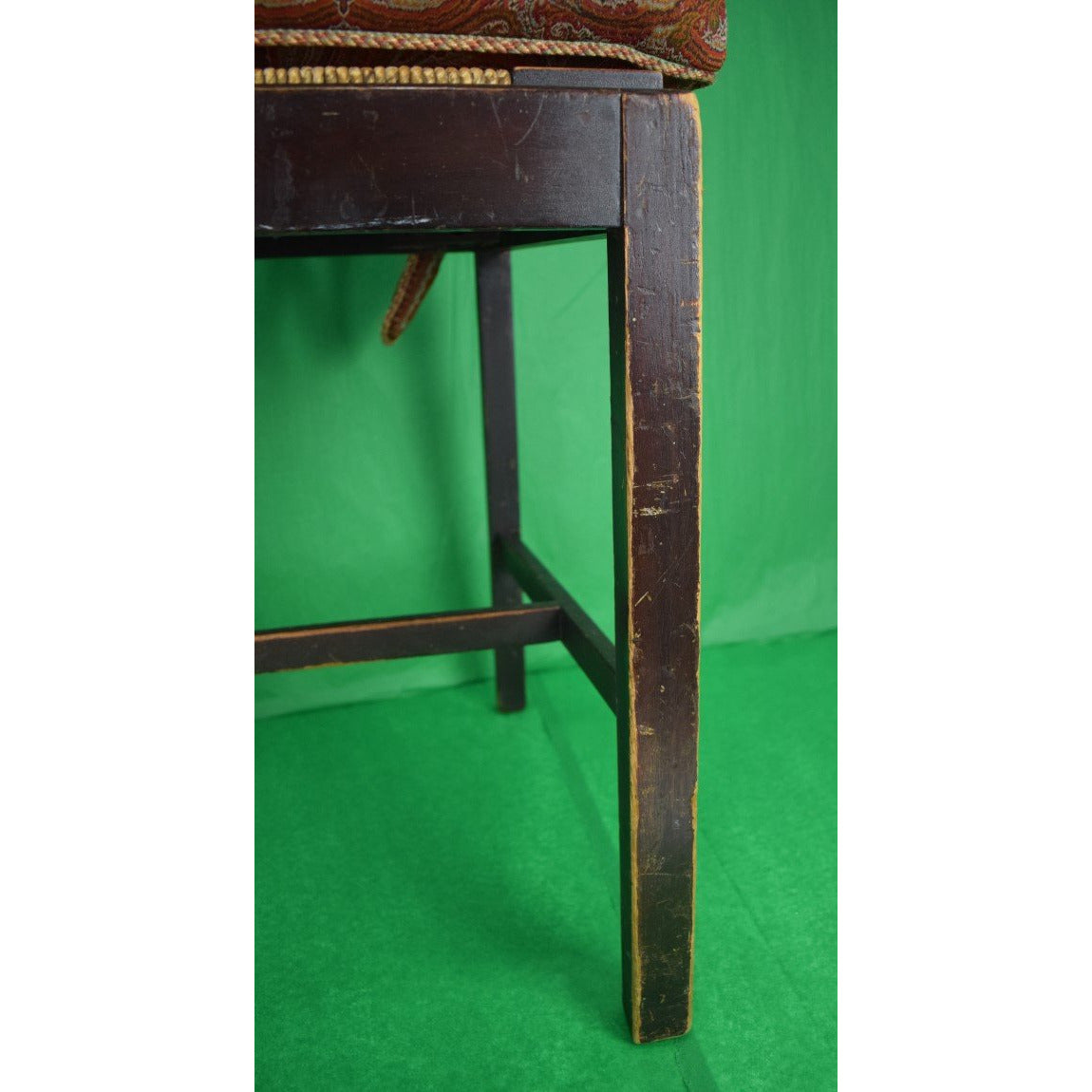 "English Wicker Seat Mahogany Hall Side Chair w/ Indian Paisley Seat C