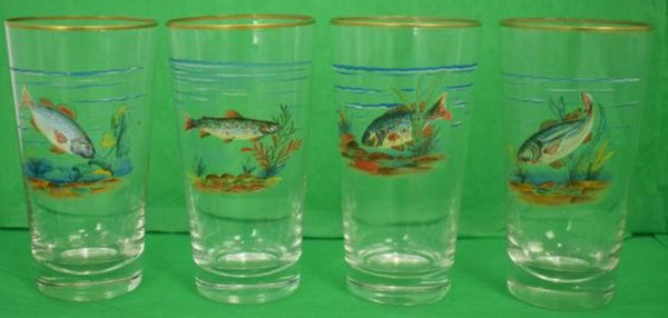 "Set x 4 Hand-Painted Game Fish Highball Glasses"