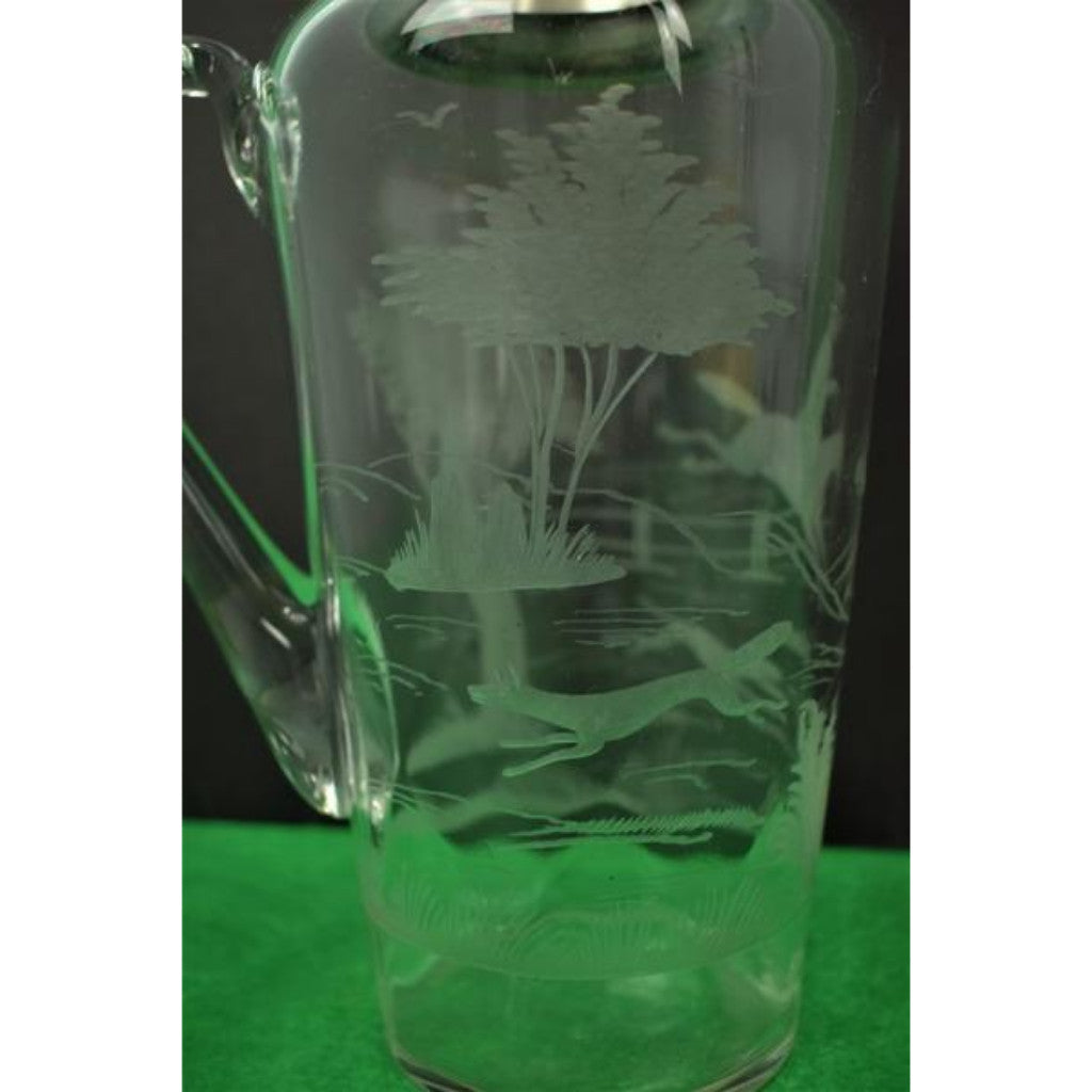 "Abercrombie & Fitch Hawkes Etched Glass Fox-Hunt Cocktail Pitcher" (S