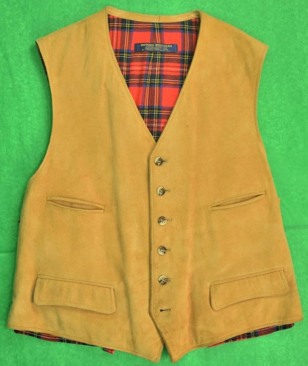 Brooks Brothers Suede Vest w/ Royal Stewart Lining & Back Panel Sz: 46