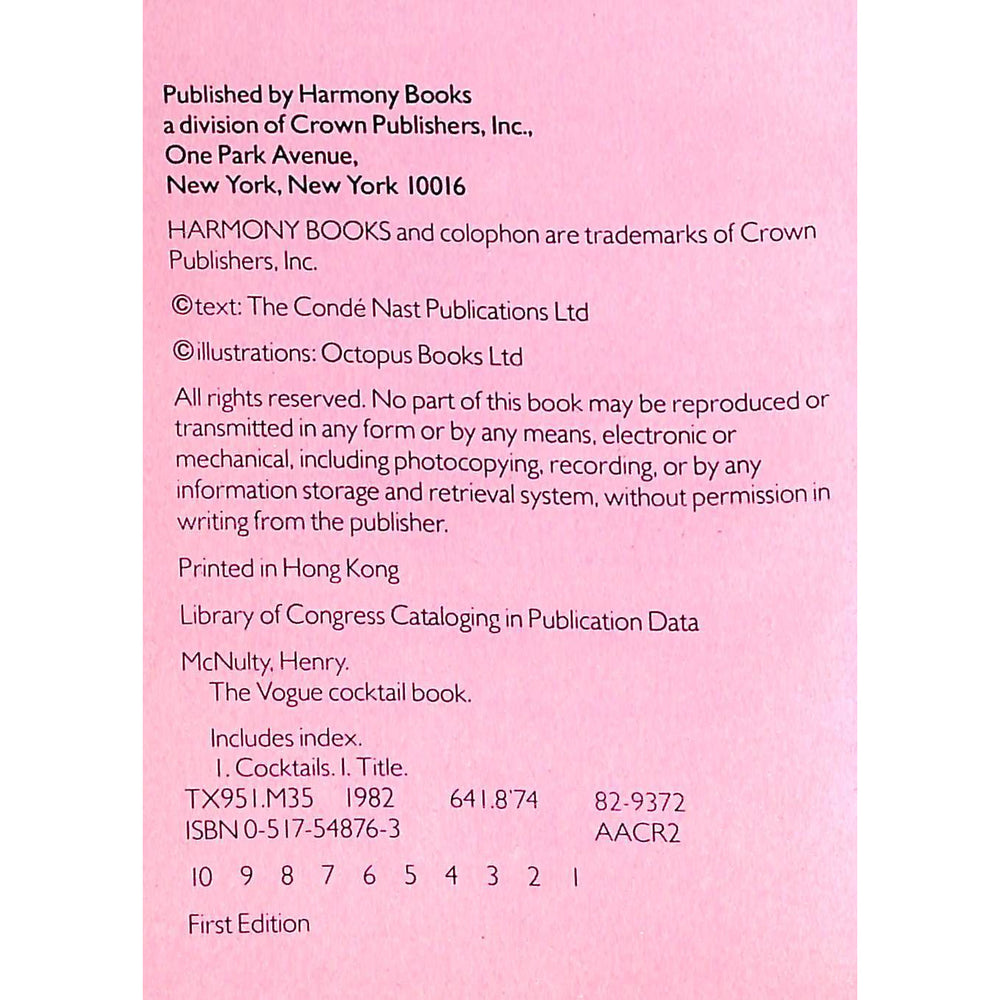 "The Vogue Cocktail Book" 1983 MCNULTY, Henry