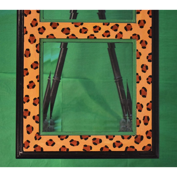 "Hand-Painted Leopard Print Ebony Bamboo Side Table"