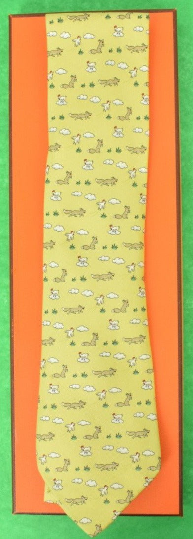 " Hermès Paris Fox & Hen Silk Tie"