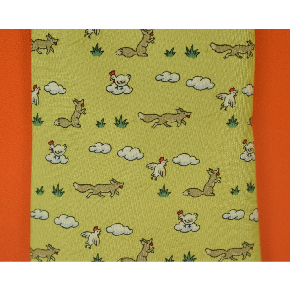 " Hermès Paris Fox & Hen Silk Tie"