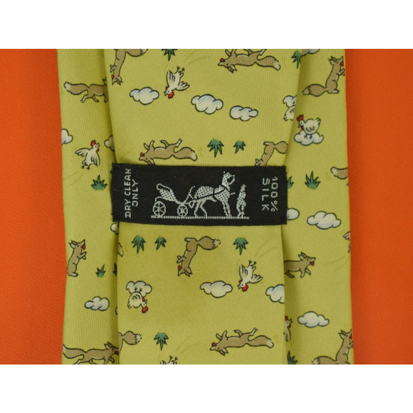 " Hermès Paris Fox & Hen Silk Tie"