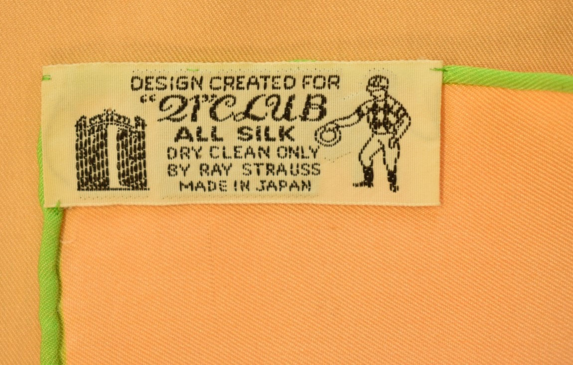 The "21" Club Lime & Peach Silk Scarf w/ Jockey Logo XXVI