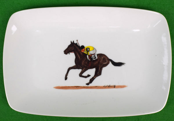 Cyril Gorainoff Hand-Painted Jockey on #5 Racehorse Ceramic Dish