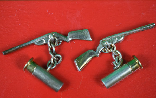 Pair x Vermeil Hunting Rifle/ Shot Shell Sterling Cufflinks