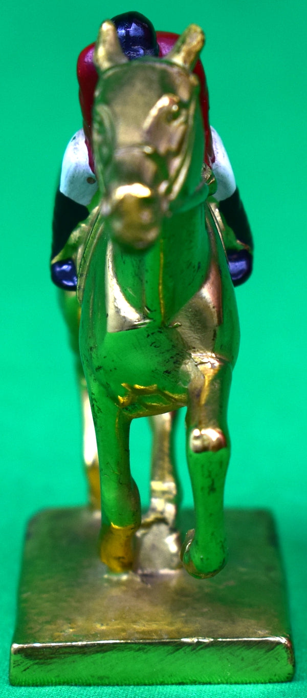"Hand-Painted Jockey On Brass Racehorse"
