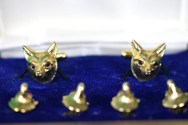 The Andover Shop Gold Fox-Mask w/ Ruby Eyes 6pc Stud Set (New in AS Bo