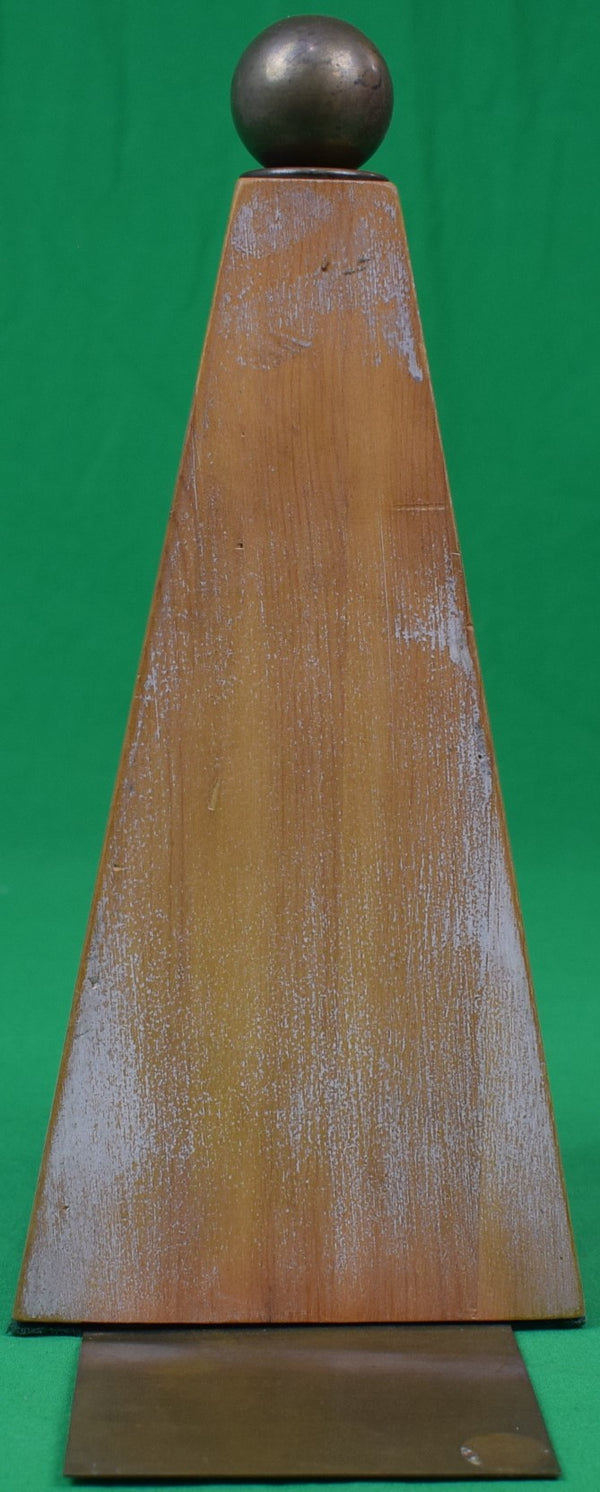 "Pair x Wood Pyramid Block w/ Brass Finial Bookends"