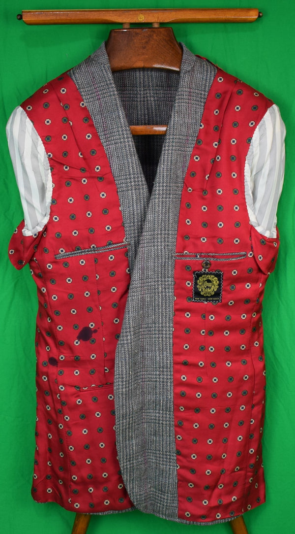 Chipp Grey Glen Plaid Silk/ Linen Sport Jacket w/ Red Foulard Lining S