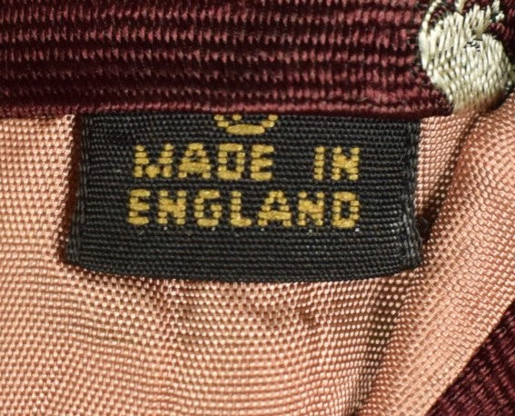 "J. Press Maroon English Silk Tie w/ Silver Hippo Print"