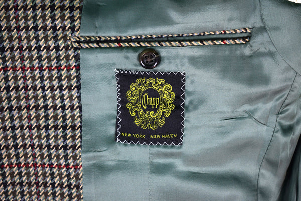 "Chipp Grey/ Olive Gun Check Tweed Sport Jacket" Sz 39R