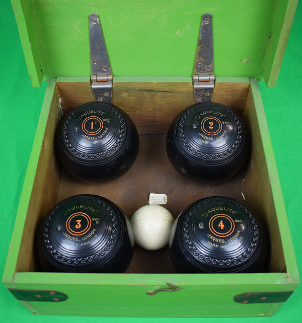 "Box Set x 4 Abercrombie & Fitch 1961 Jaques Lawn Bowls w/ Rules Bookl