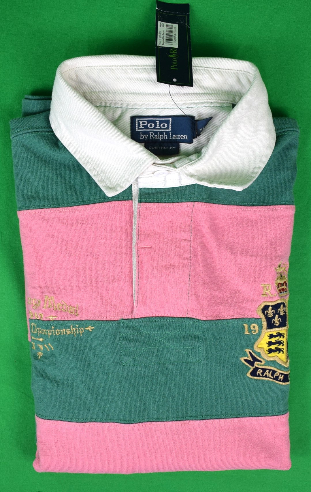 "Polo Ralph Lauren Pink/ Green Rugby Stripe Twill Sport Shirt" Sz L (N