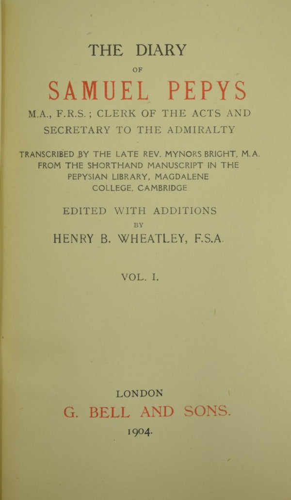 "Diary Of Samuel Pepys w/ Bayntun Deluxe Slipcase (8) Vol Set" 1904 WH