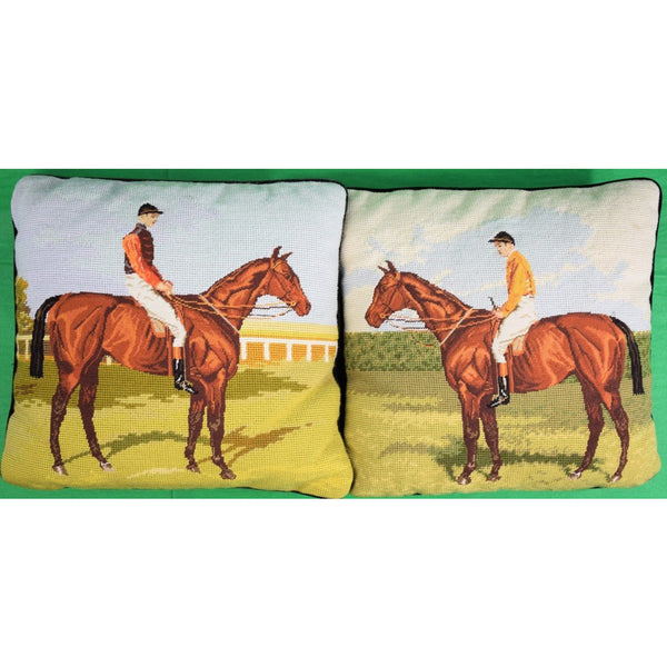 Pair x English Jockey Petite-Point Needlepoint Pillows