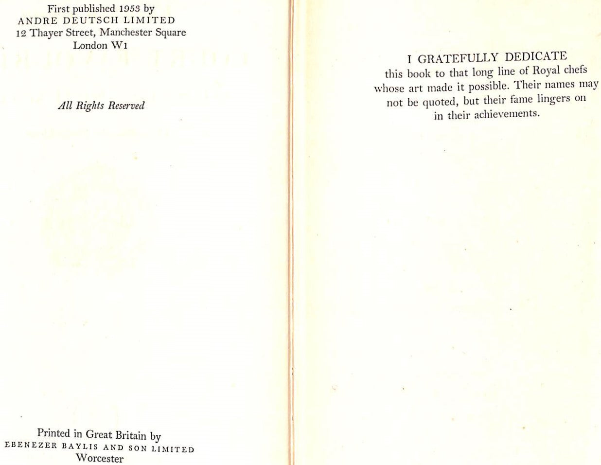 "Court Favourites Recipes From Royal Kitchens" 1953 CRAIG, Elizabeth